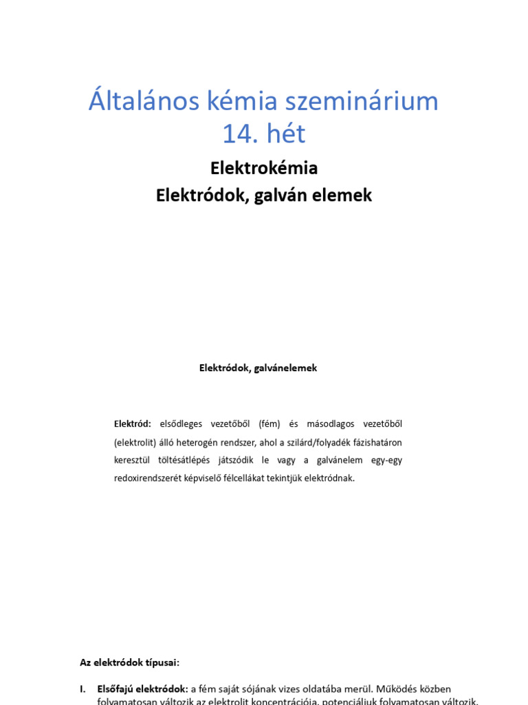14 Szeminárium Elektrokémia | PDF