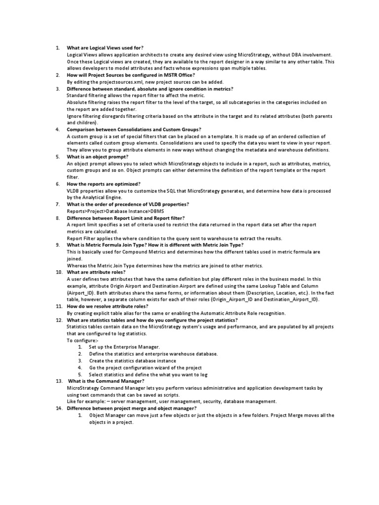 MicroStrategy Interview Questions | PDF | Databases | Sql