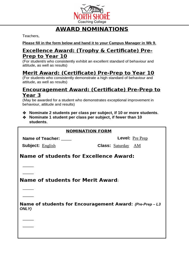Digital - Award Nomination Form | PDF