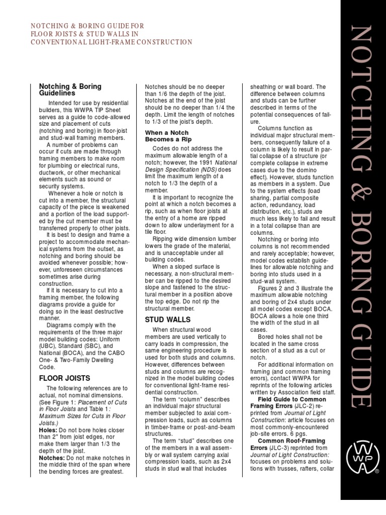 Notching and Boring Guidelines for Builders | PDF | Framing ...