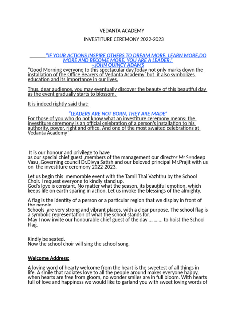 Investiture Ceremony 2022 2023 | PDF