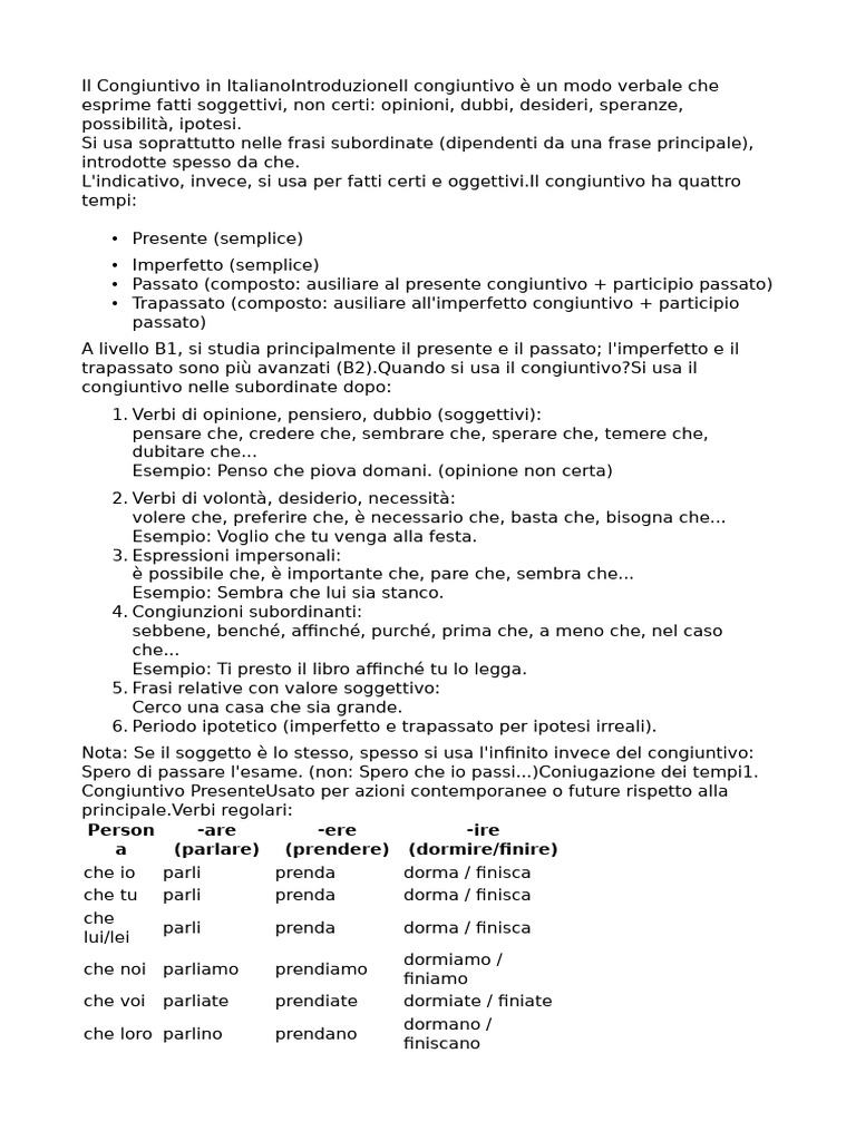 Il Congiuntivo | PDF
