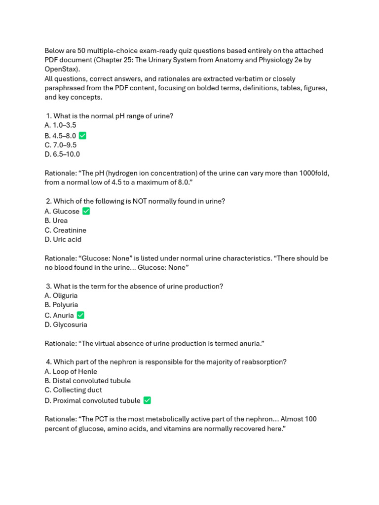 Urinary System Quiz Questions | PDF | Kidney