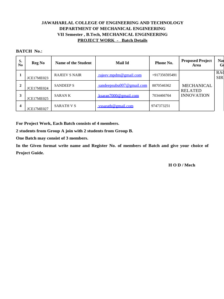 Project Work Batch S Sandeep | PDF