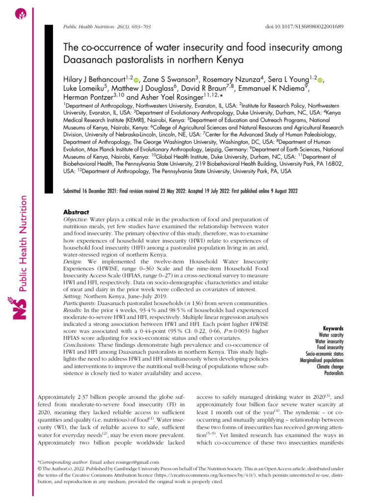 The Co-Occurrence of Water Insecurity and Food Insecurity Among ...