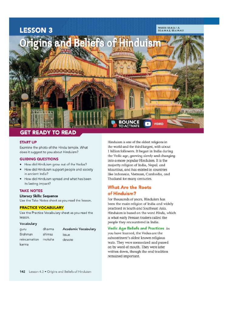 Topic 4 Lesson 3 - The Origins and Beliefs of Hinduism | PDF