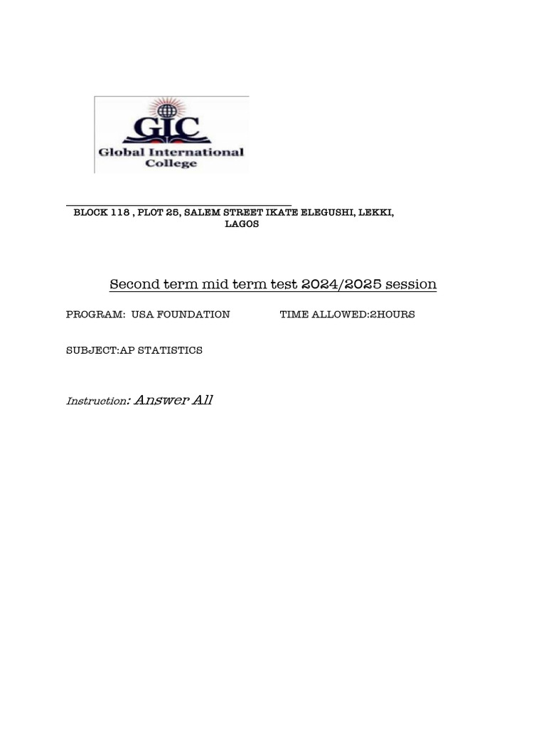 2025 AP Statistics Mid Term | PDF | Standard Deviation | Variance
