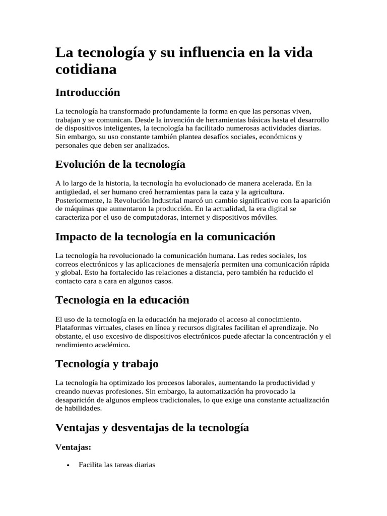 La Tecnología y Su Influencia en La Vida Cotidiana | PDF | Internet ...
