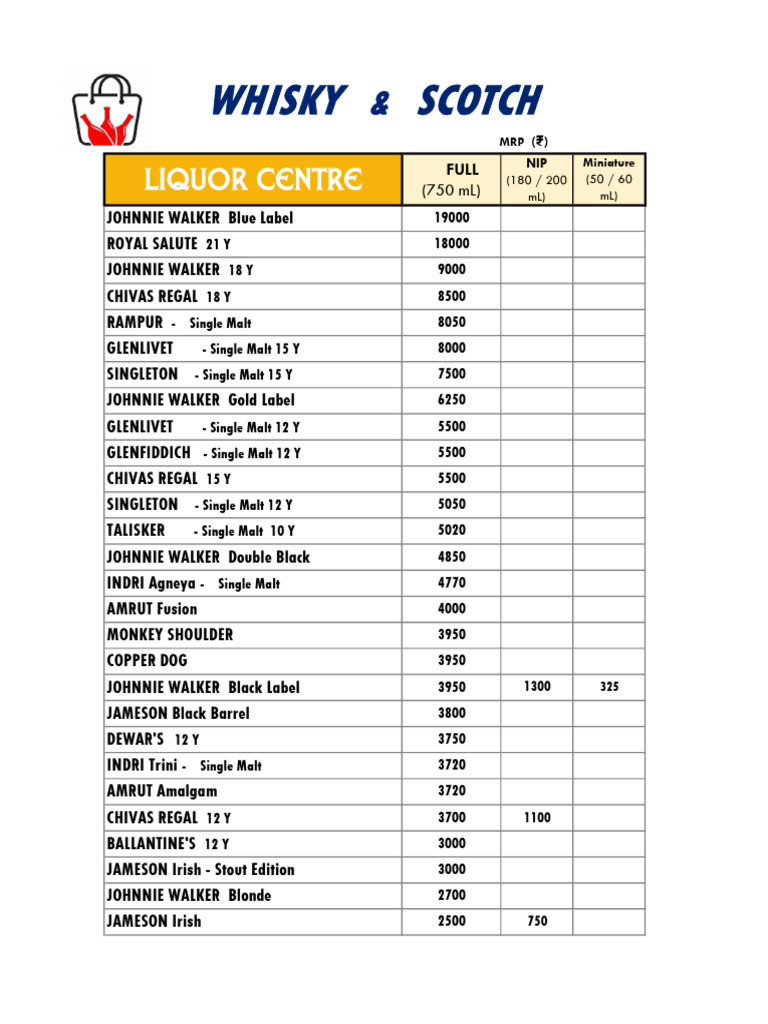 Premium Liquor Price List 2023 | PDF | Scotch Whisky | Alcoholic Drinks