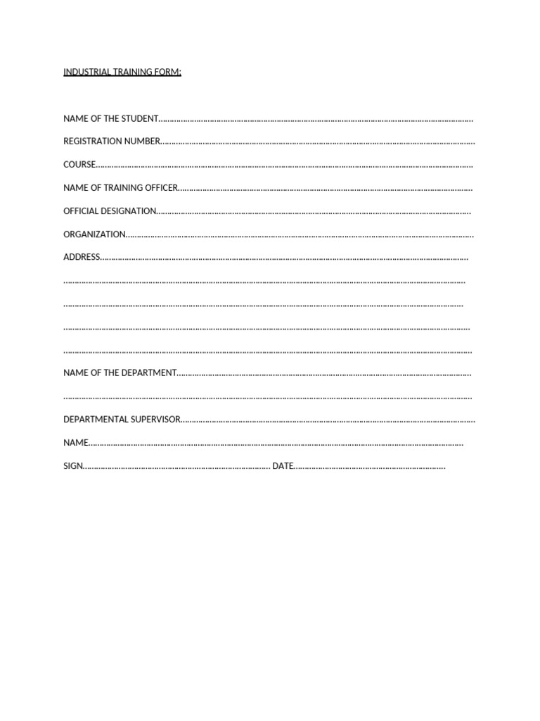 Industrial Training Form Template | PDF