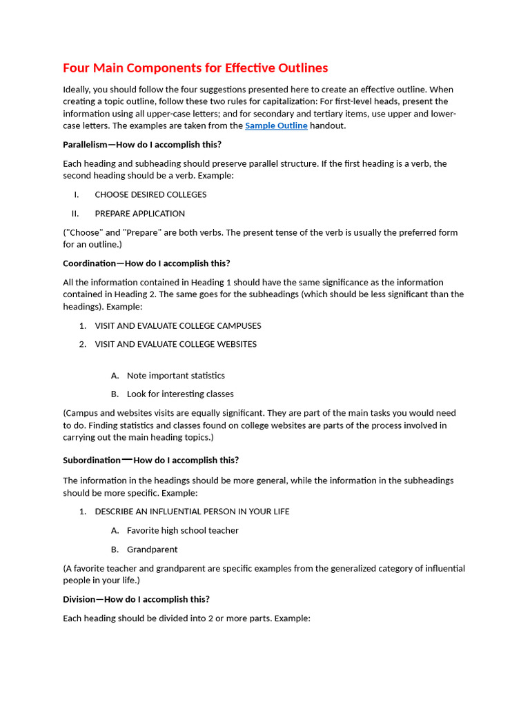 Four Main Components For Effective Outlines | PDF