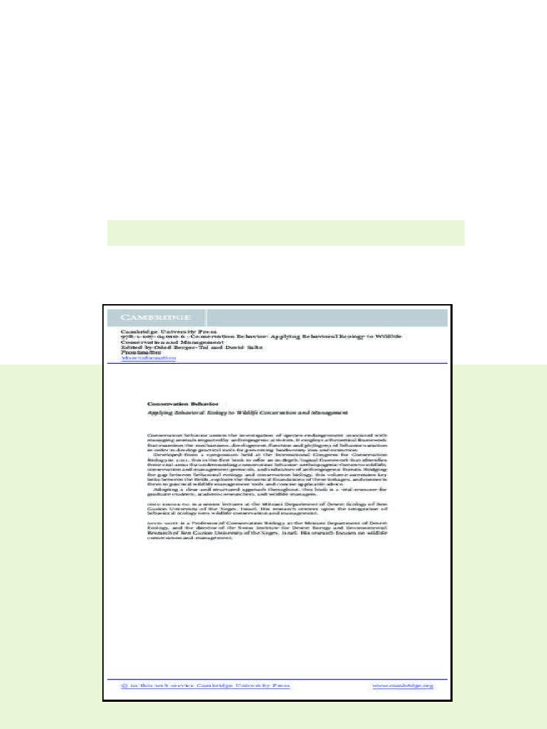 Conservation Behavior Applying Behavioral Ecology To Wildlife ...