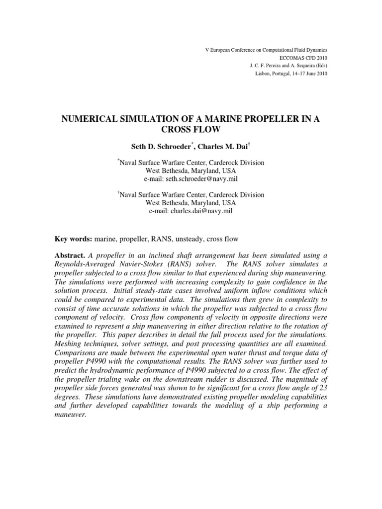 Numerical Simulation of A Marine Propeller in A Cross Flow: Seth D ...