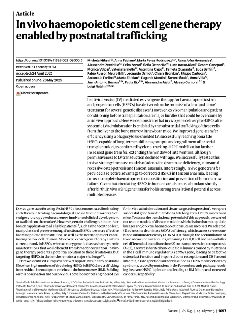 11-Milani_Nature_2025-In Vivo Haemopoietic Stem Cell Gene Therapy ...