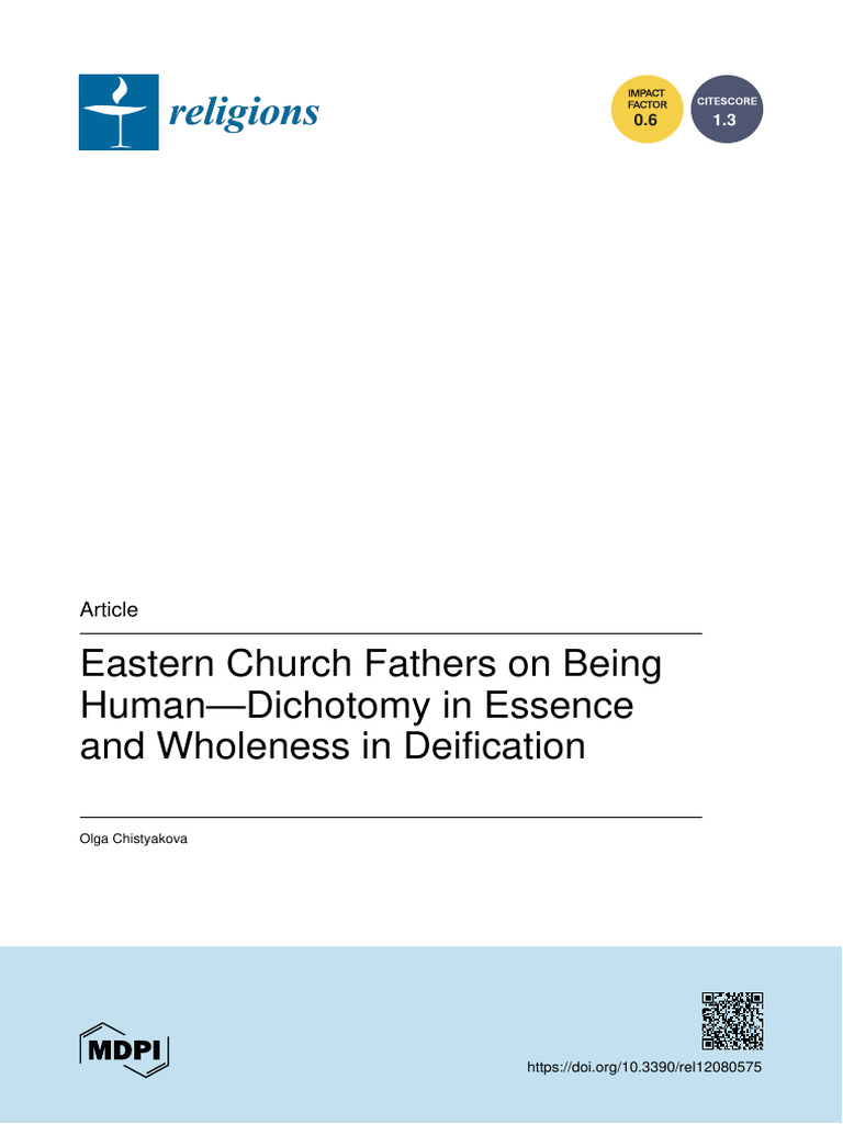 Eastern Church Fathers On Being Human-Dichotomy in Essence and ...