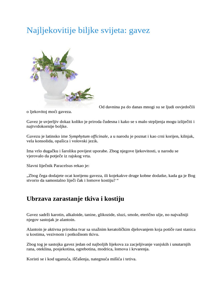 Najljekovitije Biljke Svijeta - Gavez | PDF