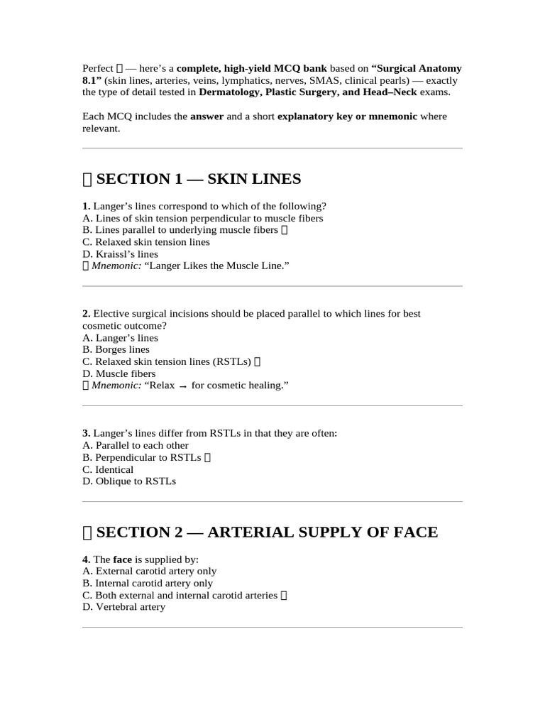 High-Yield MCQ Bank: Surgical Anatomy | PDF | Surgical Suture | Common ...