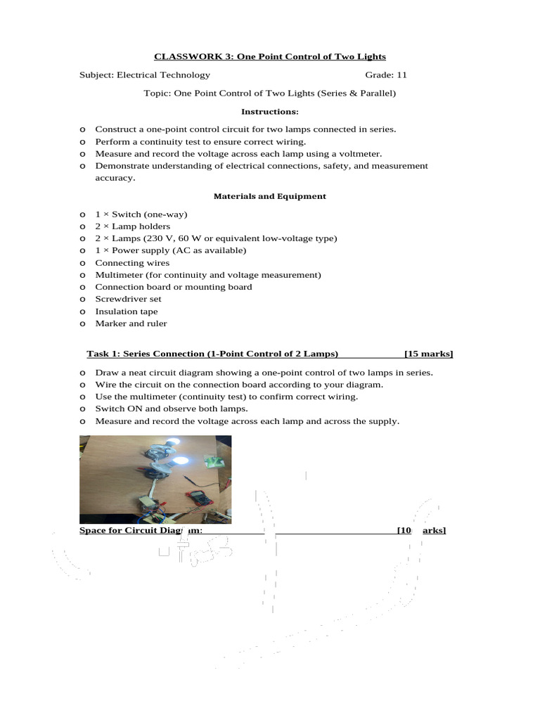 5 EET-B Classwork 3 - One Point Control of Two Lamps in Series | PDF