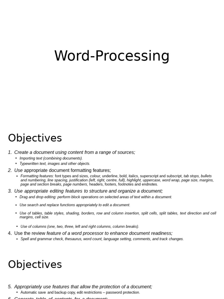 Word Processing Techniques and Features | PDF | Word Processor ...