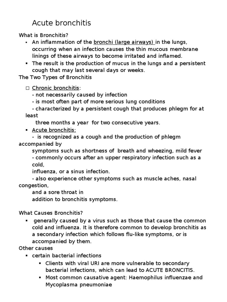 Acute Bronchitis Handout | Download Free PDF | Bronchitis | Cough