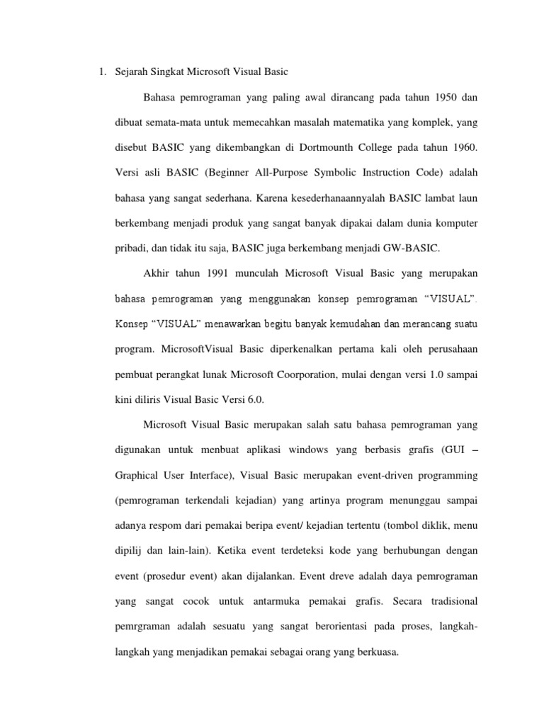 Sejarah Singkat Microsoft Visual Basic | PDF | Komputer