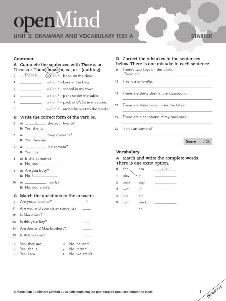 Grammar and Vocabulary Test a-2 | PDF