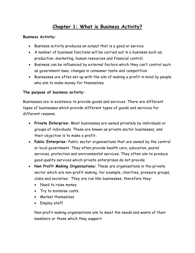Chapter 1: What Is Business Activity? | PDF | Resource | Employment