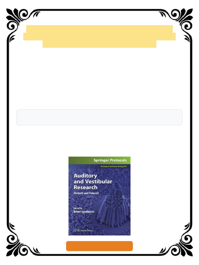 Auditory and Vestibular Research Methods and Protocols 1st Edition ...