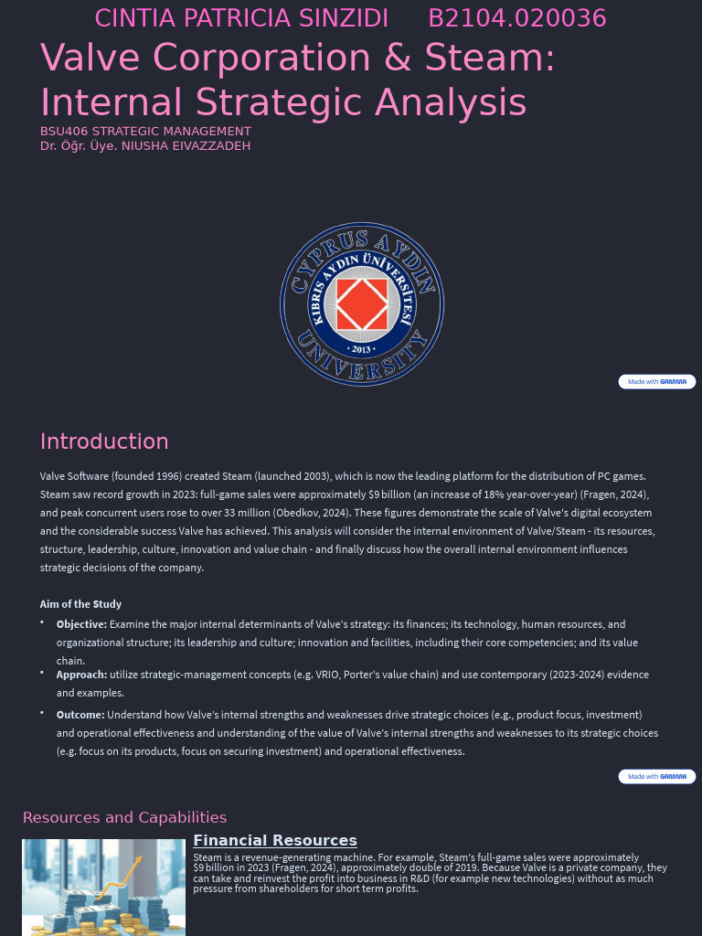 Valve & Steam: Internal Strategy Analysis | PDF | Strategic Management ...