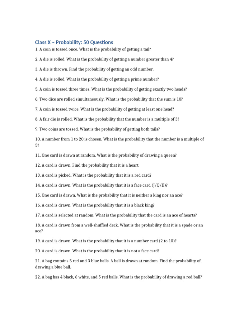 Class X Probability Questions Guide | PDF | Probability