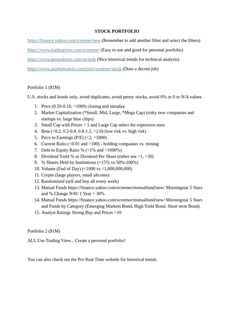 Stock Portfolio Strategies and Tools | PDF
