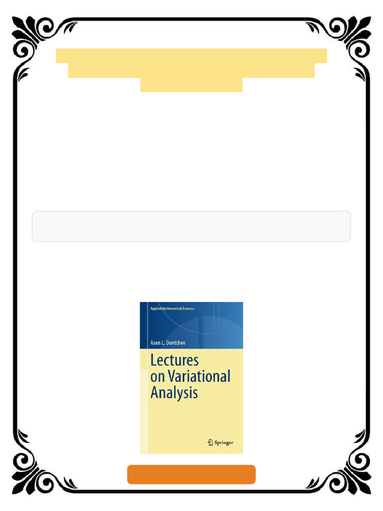 Lectures on Variational Analysis 1st Edition Asen L. Dontchev eBook scholarly edition | PDF
