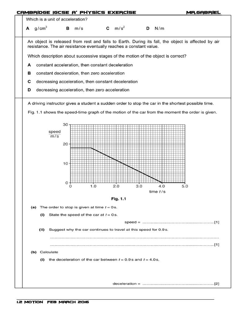 1.2 Motion Students | PDF | Physics