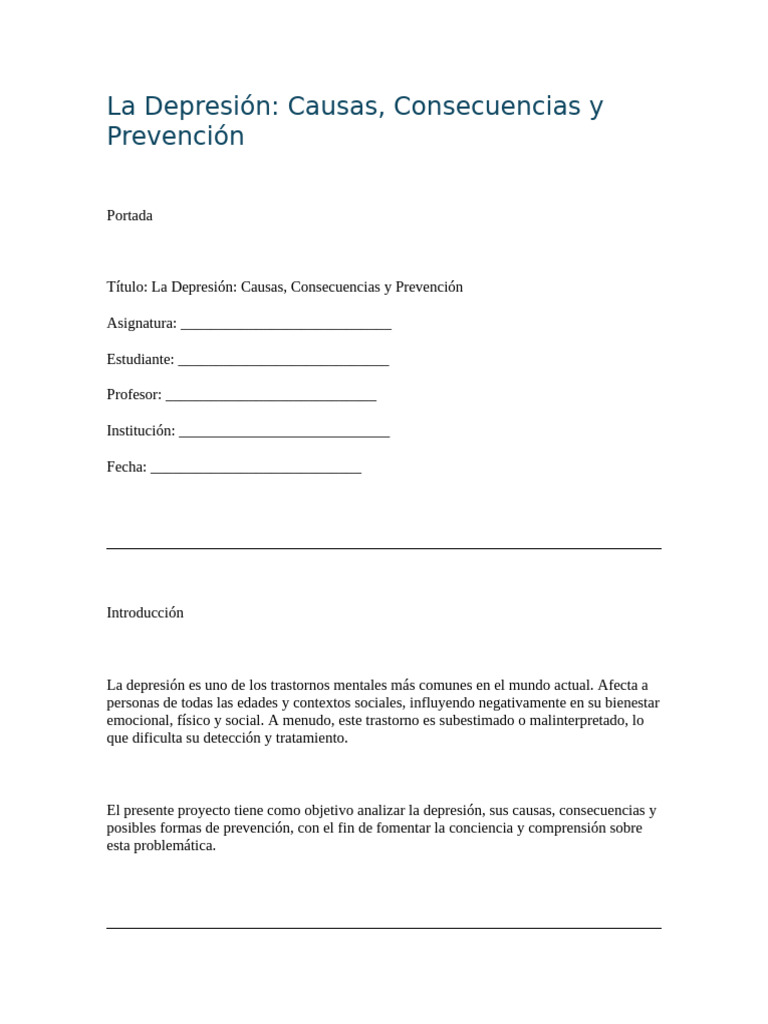 Depresión: Causas y Prevención Efectiva | PDF | Trastorno depresivo ...
