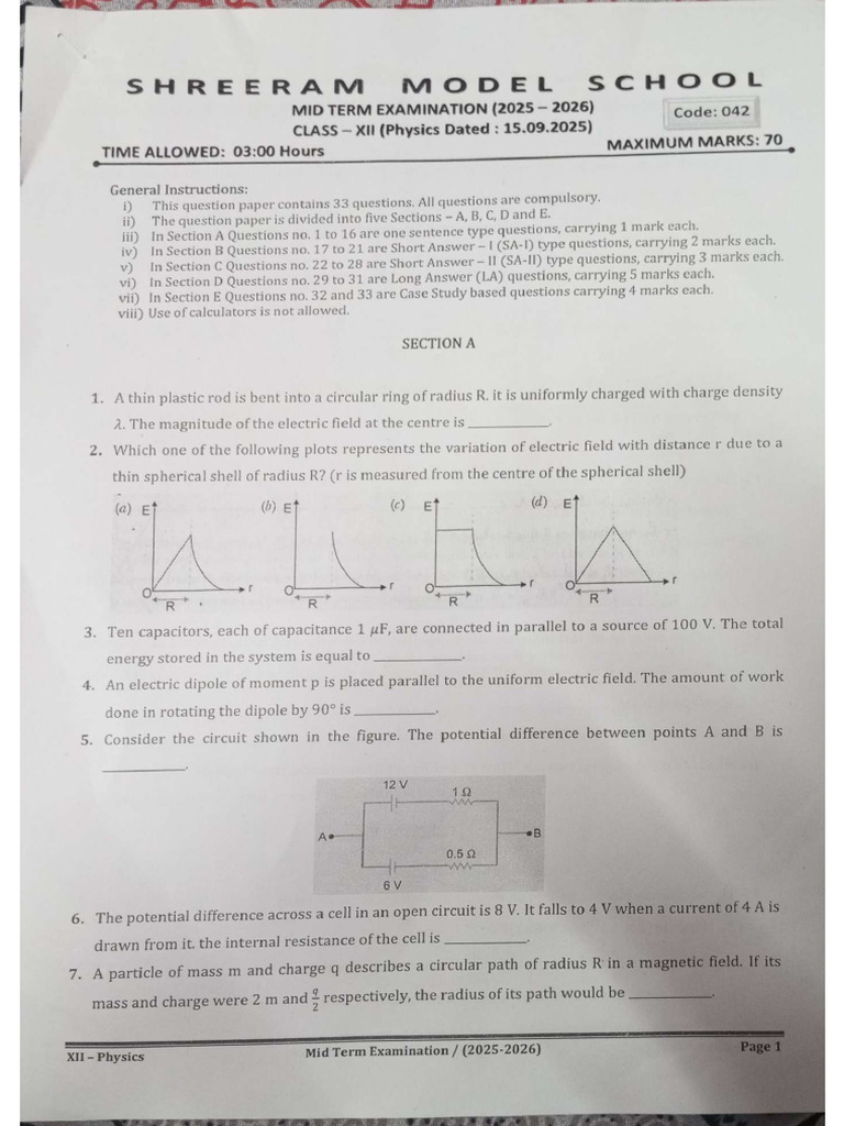Shree Ram Physics Paper | PDF