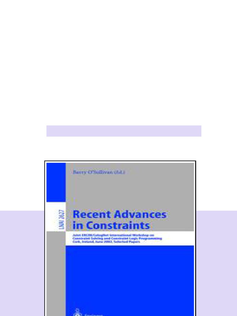 Recent Advances In Constraints Joint Ercimcolognet International ...