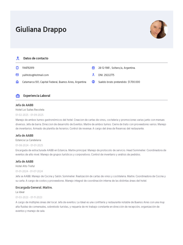 CV Giuliana Drappo | PDF | Hotel | Microsoft Office