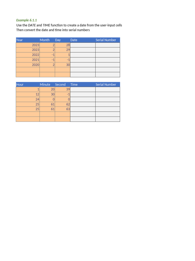 6.1 Excel Date and Time Functions | PDF | Workweek And Weekend