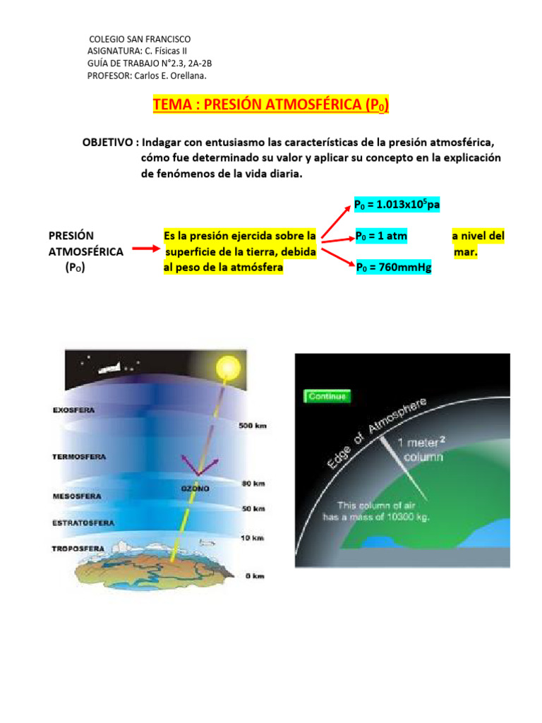 Guía sobre Presión Atmosférica en C. Físicas | PDF | Presión ...