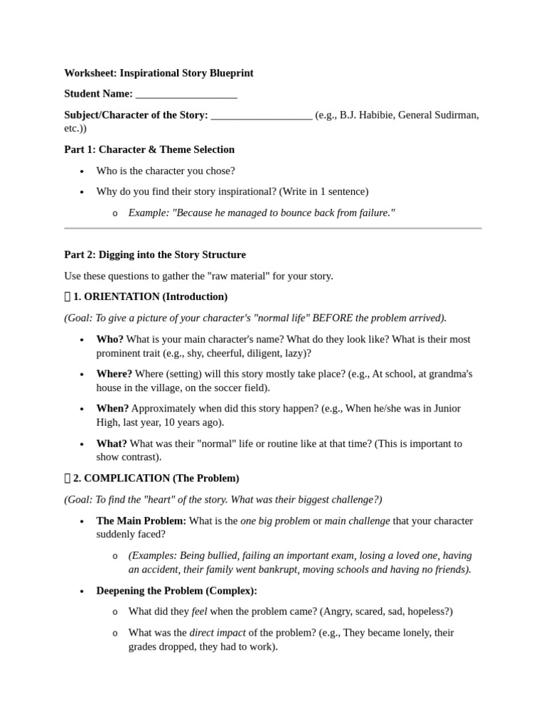 Inspirational Story Blueprint Worksheet | PDF
