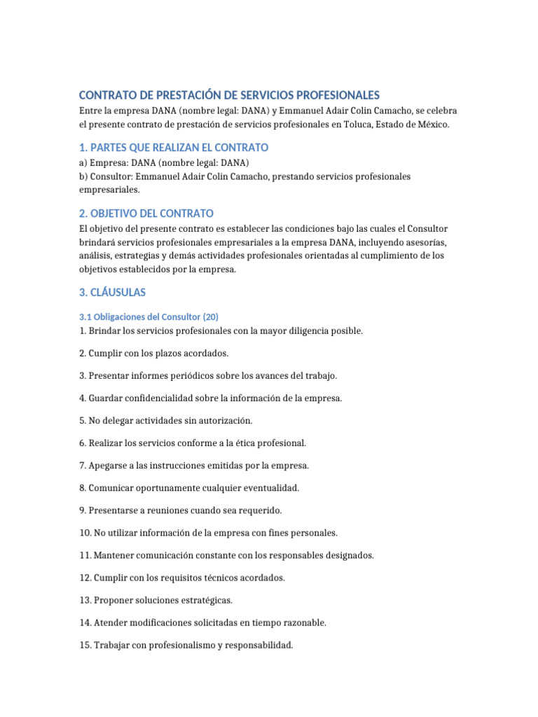 Contrato Servicios Profesionales Emmanuel Colin | PDF