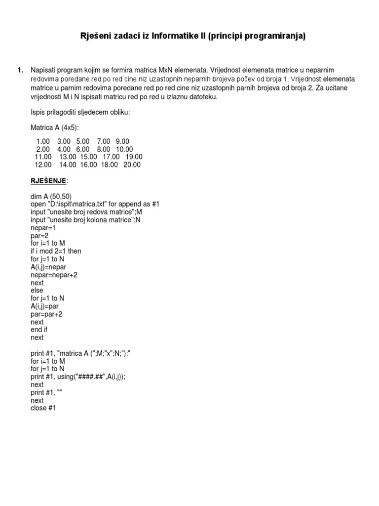 Informatika II: Programiranje Matrica | PDF