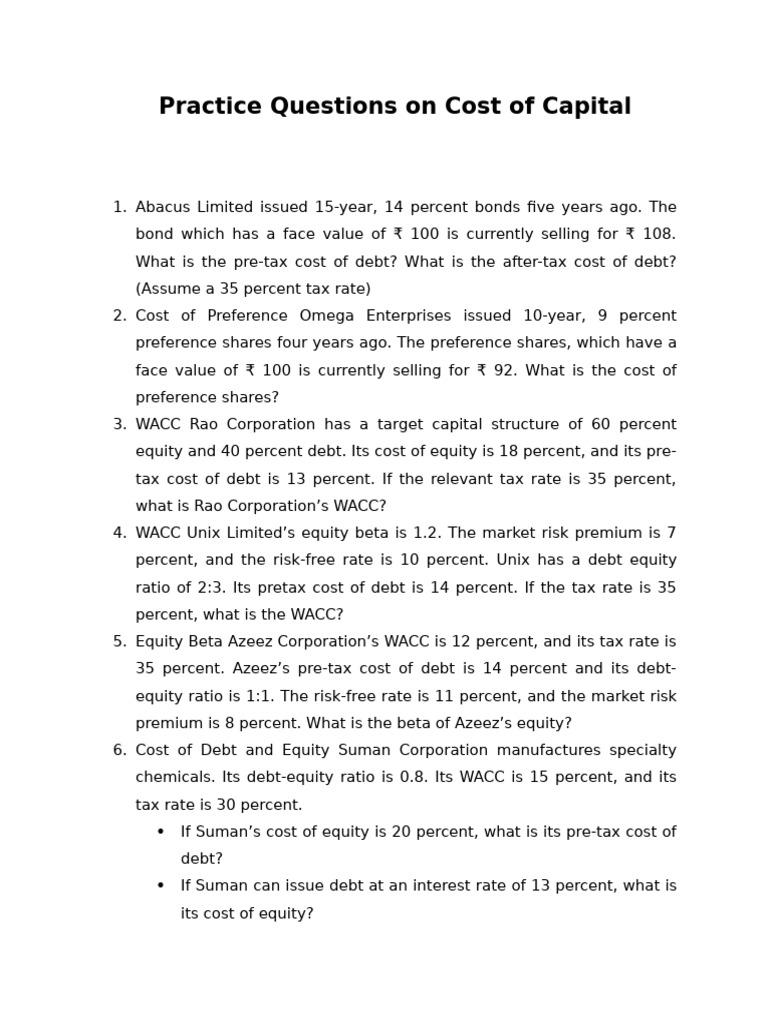Cost of Capital Practice Questions | PDF | Cost Of Capital | Present Value