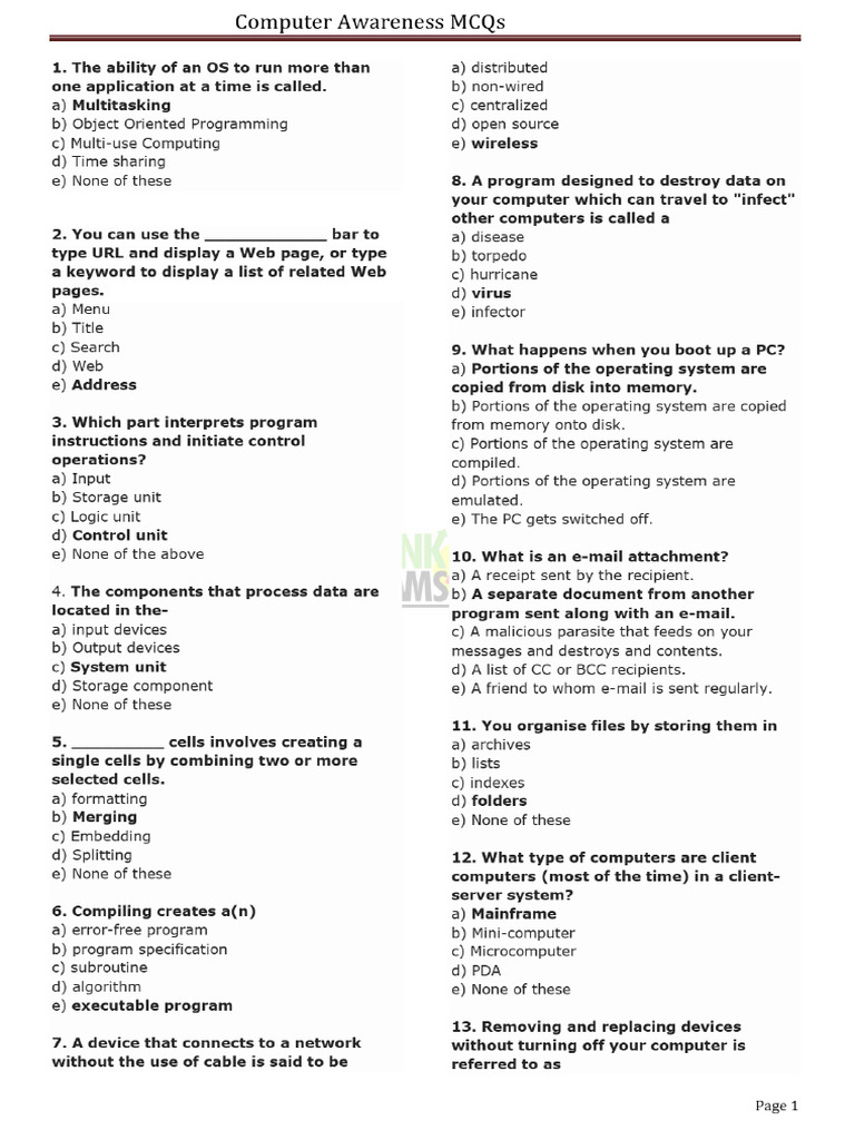 1000 Computer Mcqs OSSSC RI MAINS, Other Exam | PDF