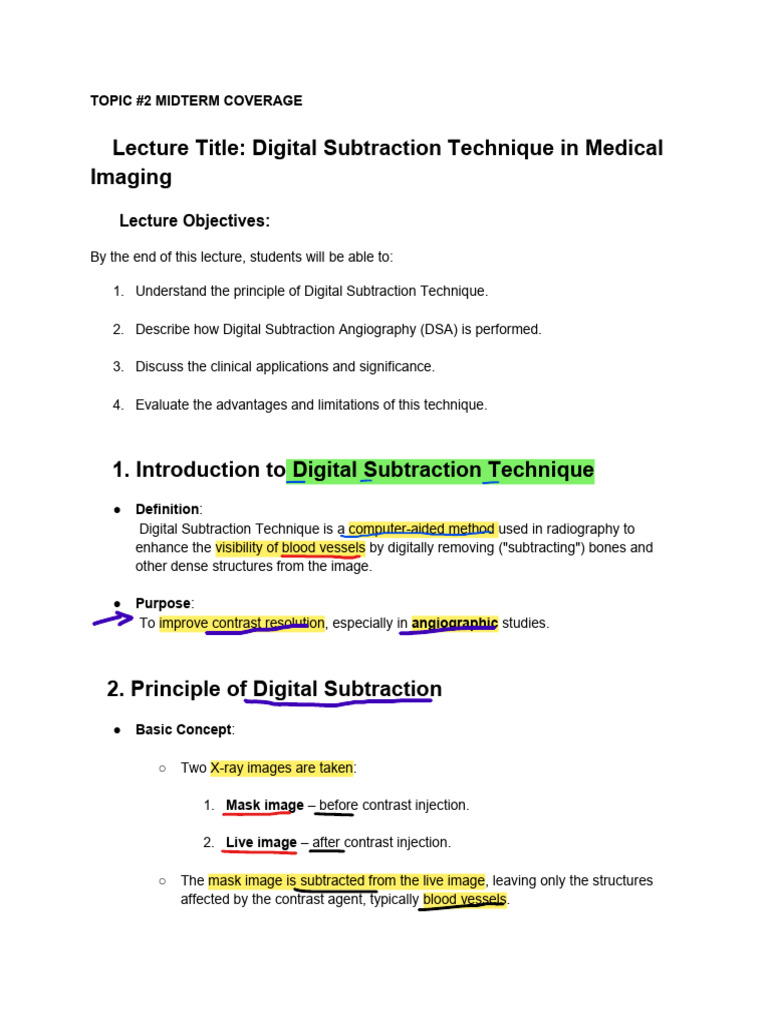 Digital Subtraction Technique in Medical Imaging- ToPIC 2 | PDF ...
