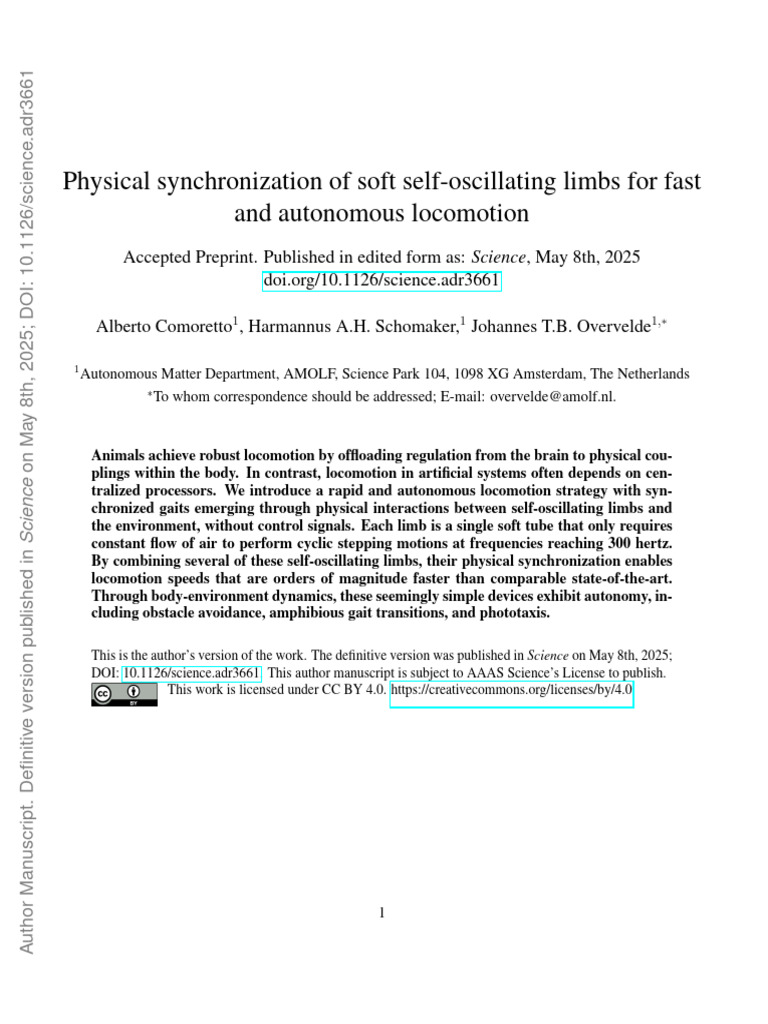 Physical Synchronization of Soft Self-Oscillating Limbs For Fast and ...