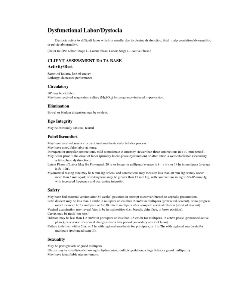 Dysfunctional Labor Dystocia | PDF | Fetus | Childbirth