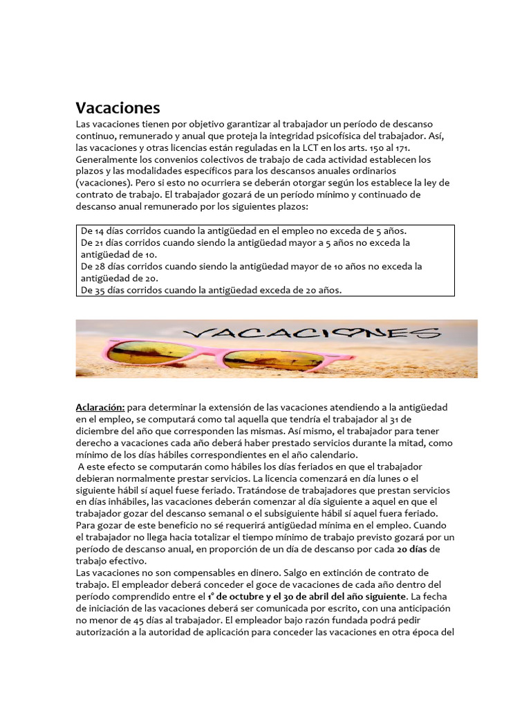 Normativa y Cálculo de Vacaciones Laborales | PDF | Vacaciones