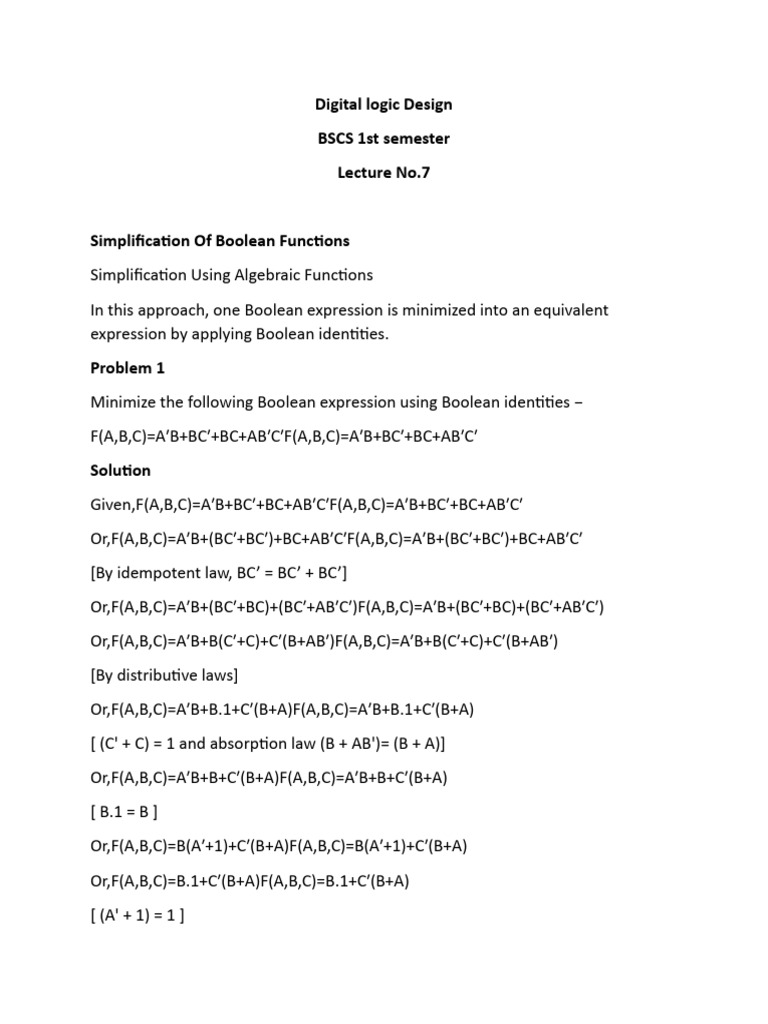 Simplifying Boolean Functions with K-maps | PDF | Boolean Algebra ...