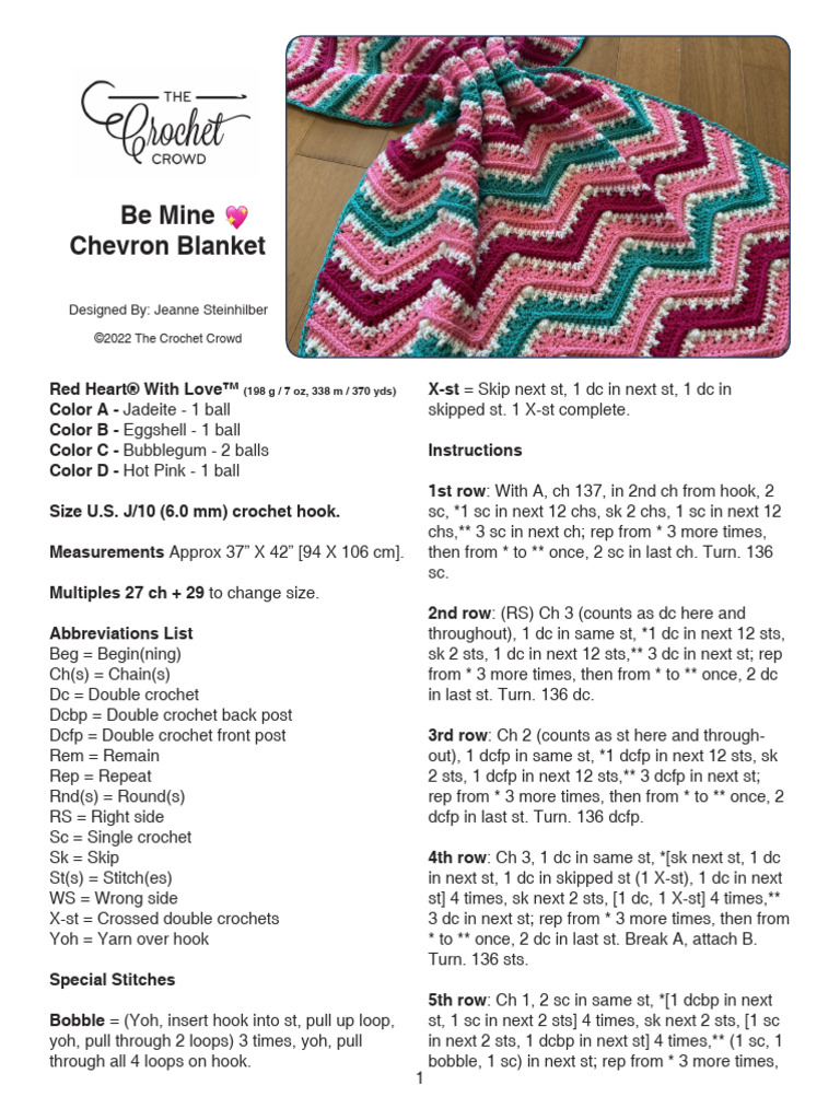 Be Mine Chevron Blanket Pattern v.1 | PDF | Crochet